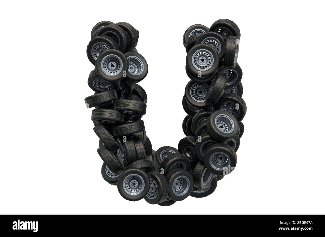 Letter U from car wheels, 3D rendering isolated on white background ...