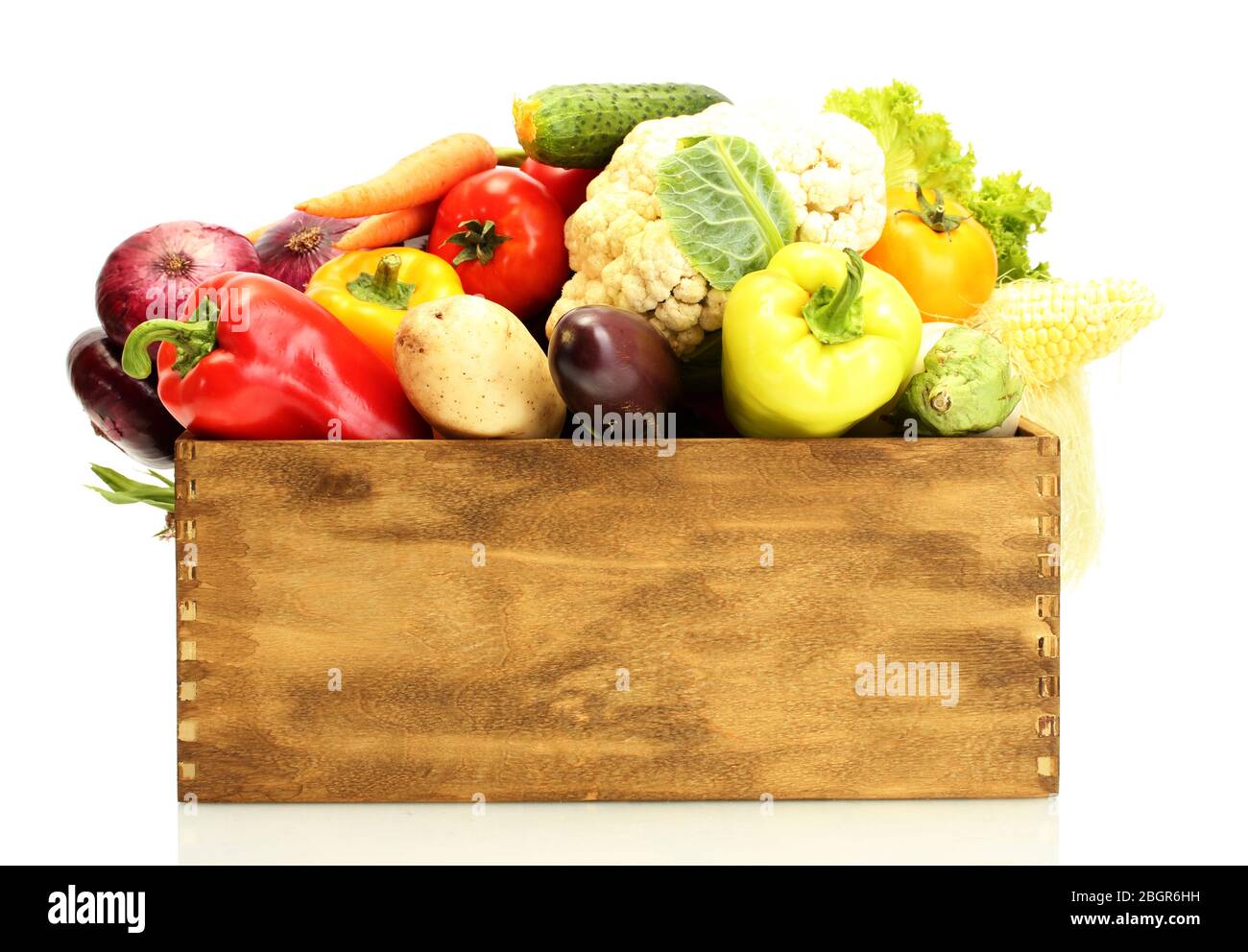 Fresh vegetables in wooden box isolated on white Stock Photo - Alamy