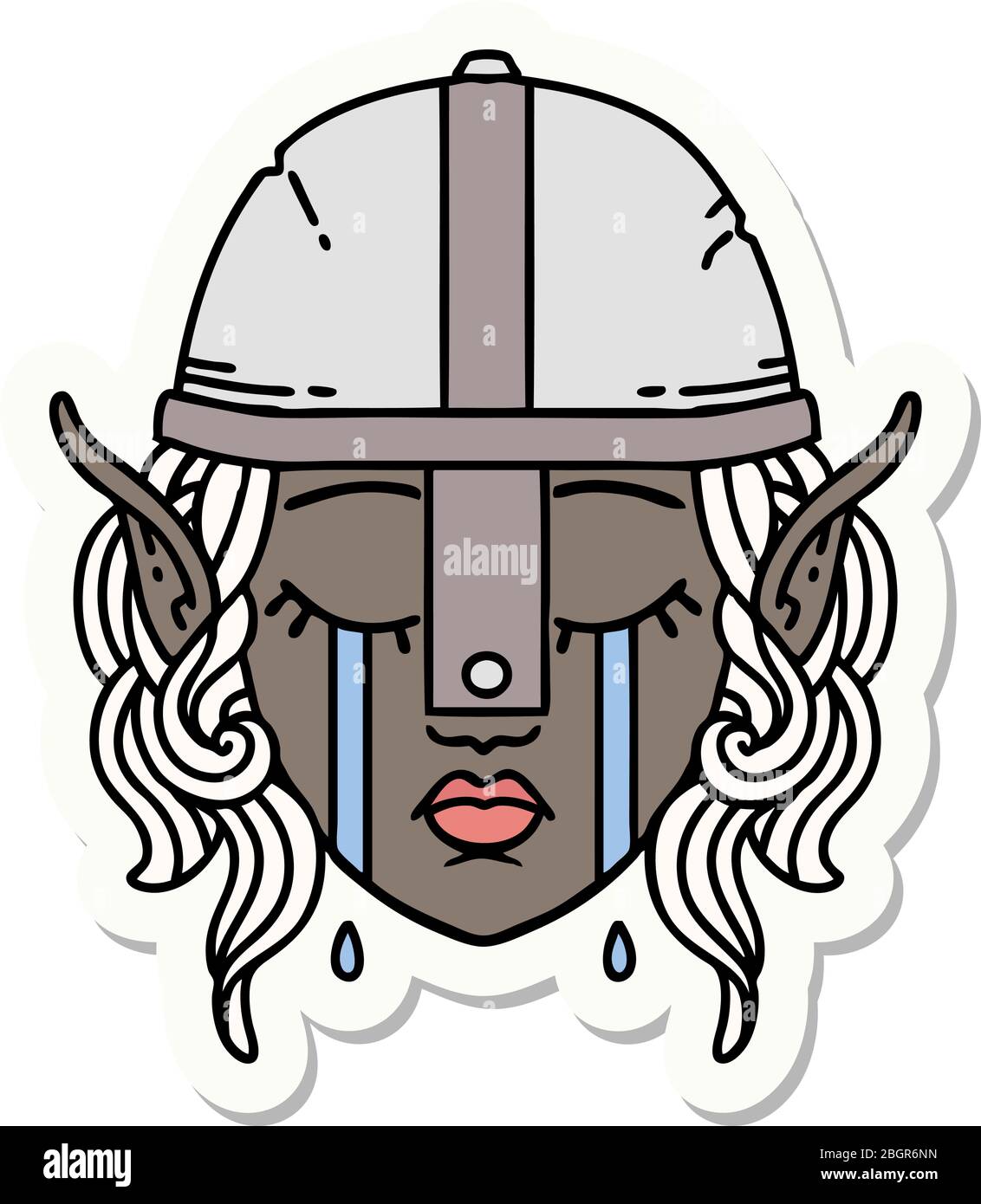 sticker of a crying elven fighter character face Stock Vector Image ...