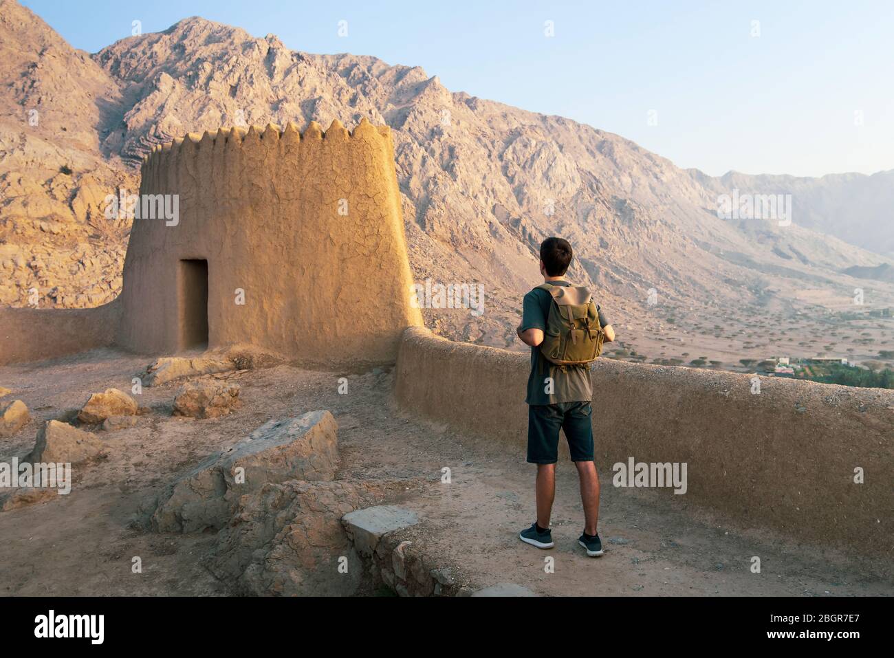 Traveler exploring Dhayah Fort in north Ras Al Khaimah United Arab ...