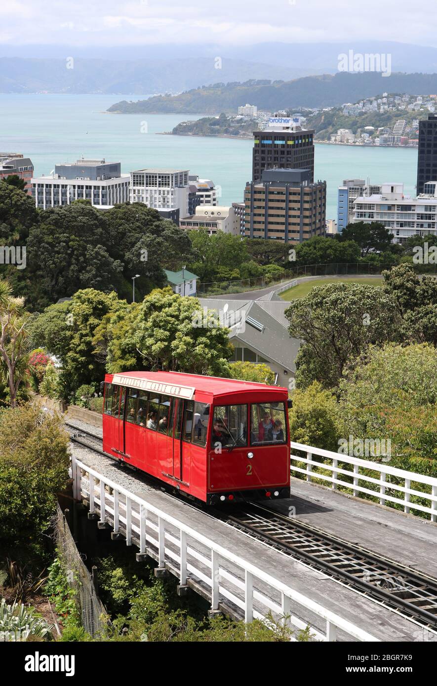 View of car number 2 on the Wellington Cable Car, or funicular railway ...