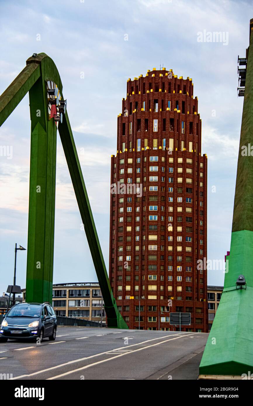The view to the 88 meter high tower with dark red brick facade Stock ...