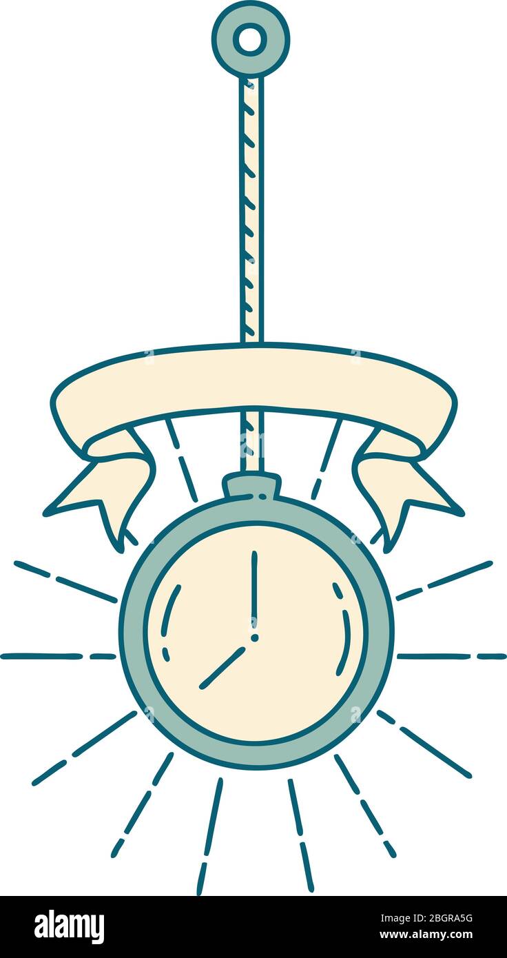 scroll banner with tattoo style gold pocket watch Stock Vector Image ...