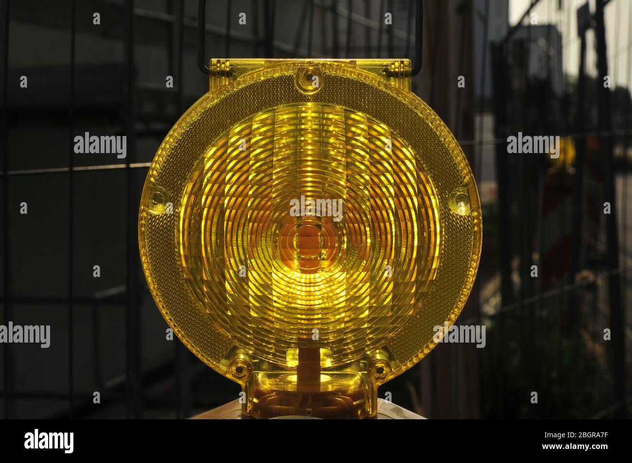 Construction site light yellow warning light at a construction site ...