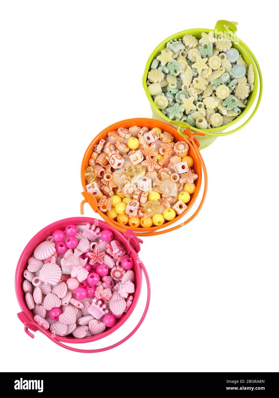 Beads in coloured metal buckets isolated on white Stock Photo - Alamy