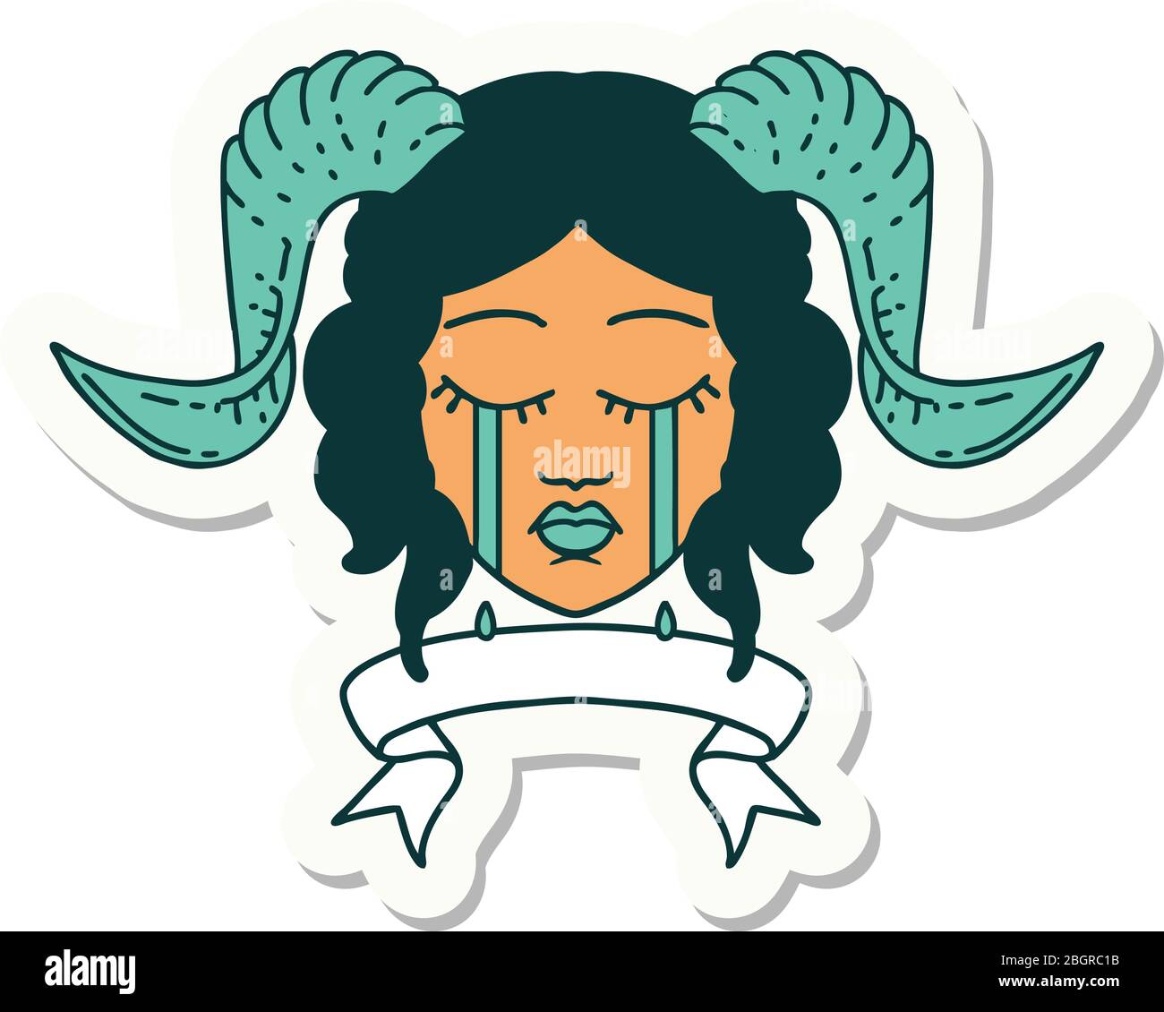 sticker of a crying tiefling character face with scroll banner Stock ...
