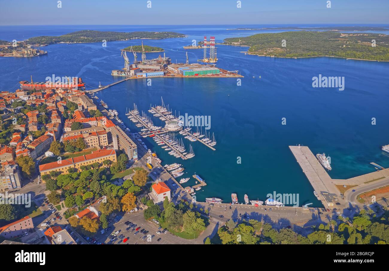Pula panorama with old shipyard Stock Photo - Alamy