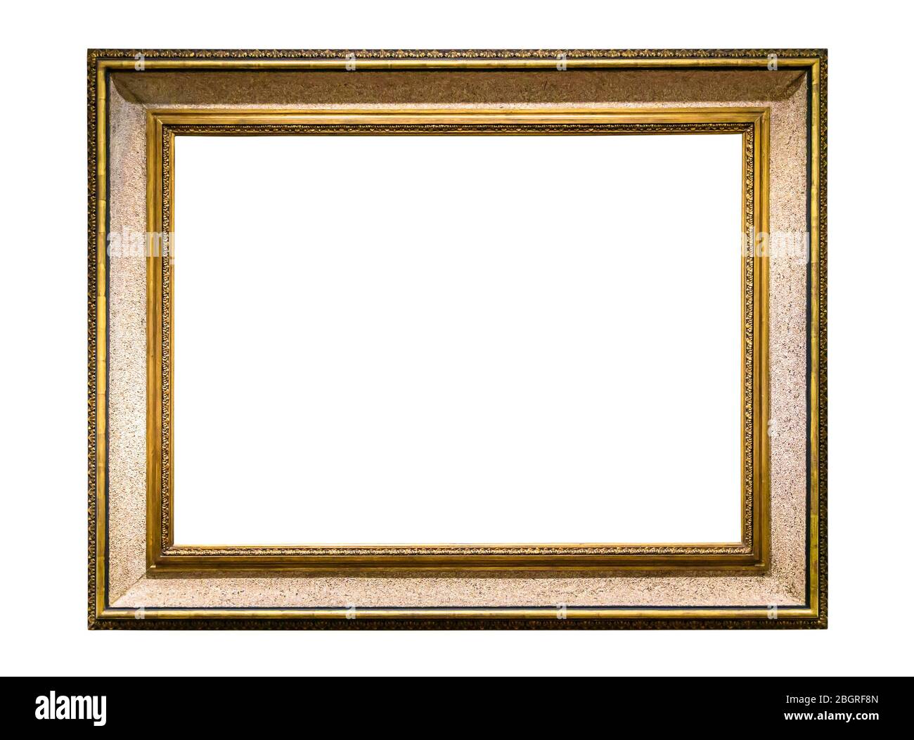 Rectangle decorative golden picture frame isolated on white background ...