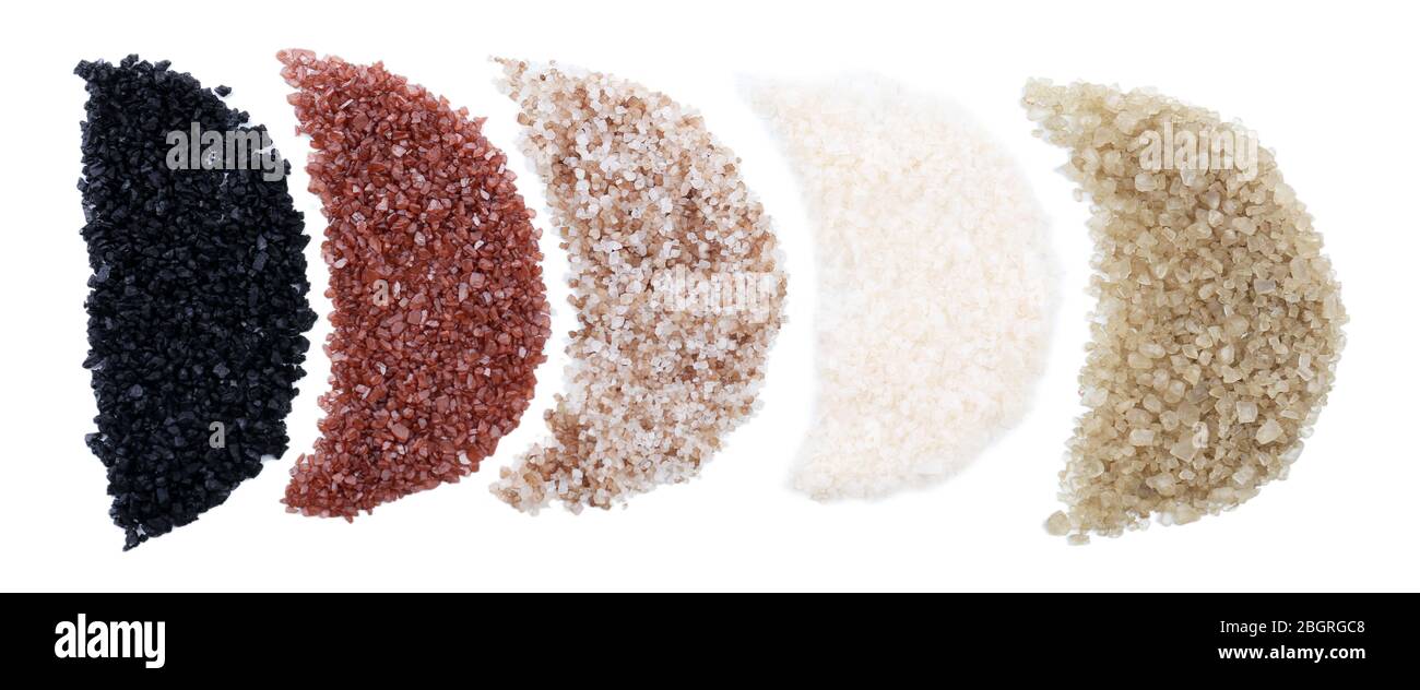 Variety of different foods sea salt, isolated on white Stock Photo - Alamy