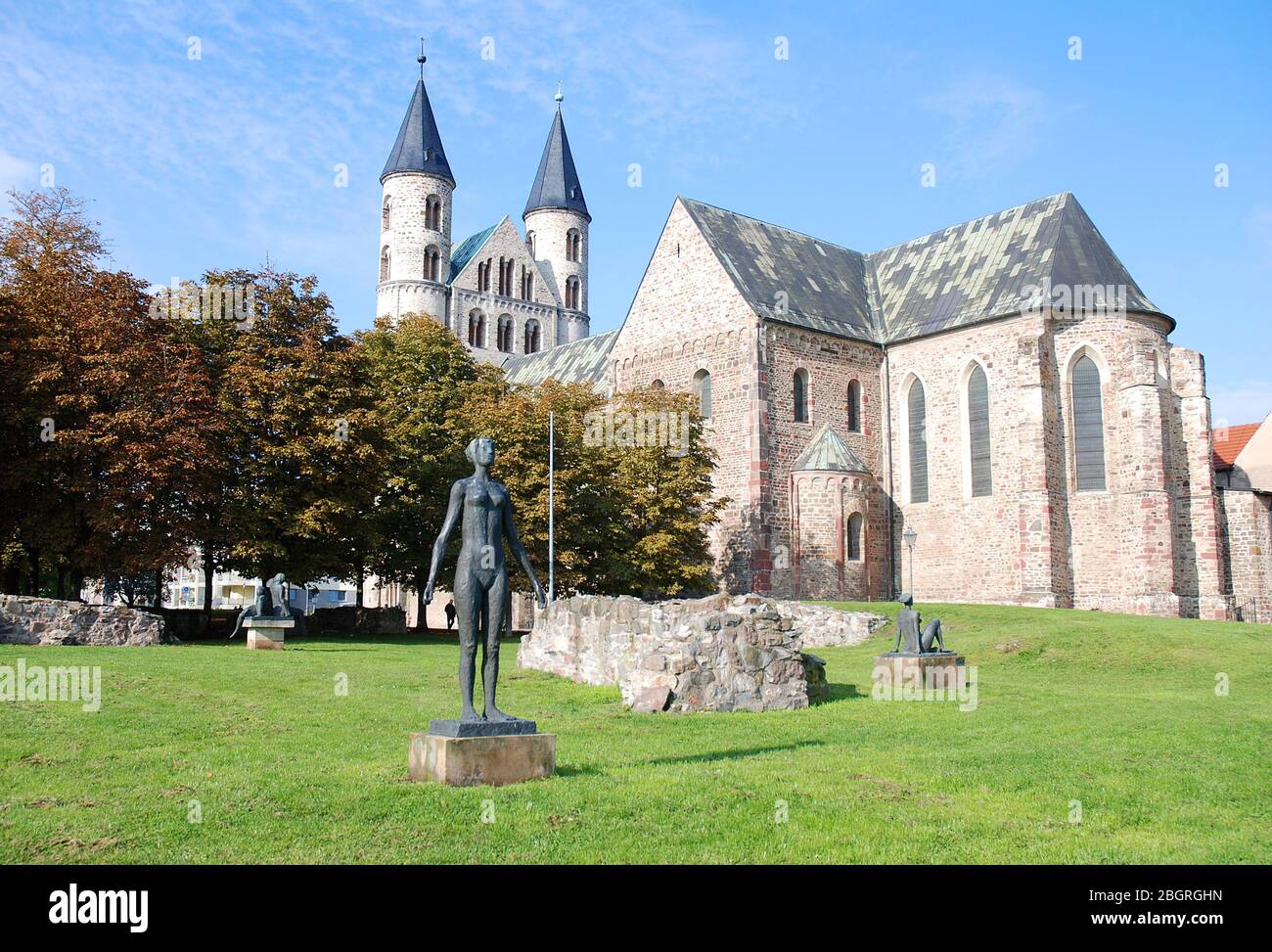 Magdeburg, Germany, Monastery and public Park and Sankt Maria Church ...