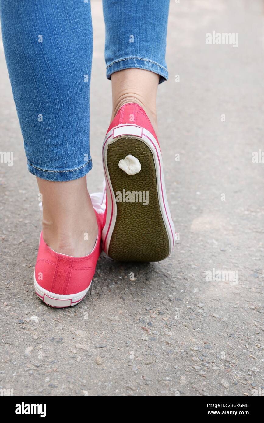 Foot stuck into chewing gum on street Stock Photo - Alamy