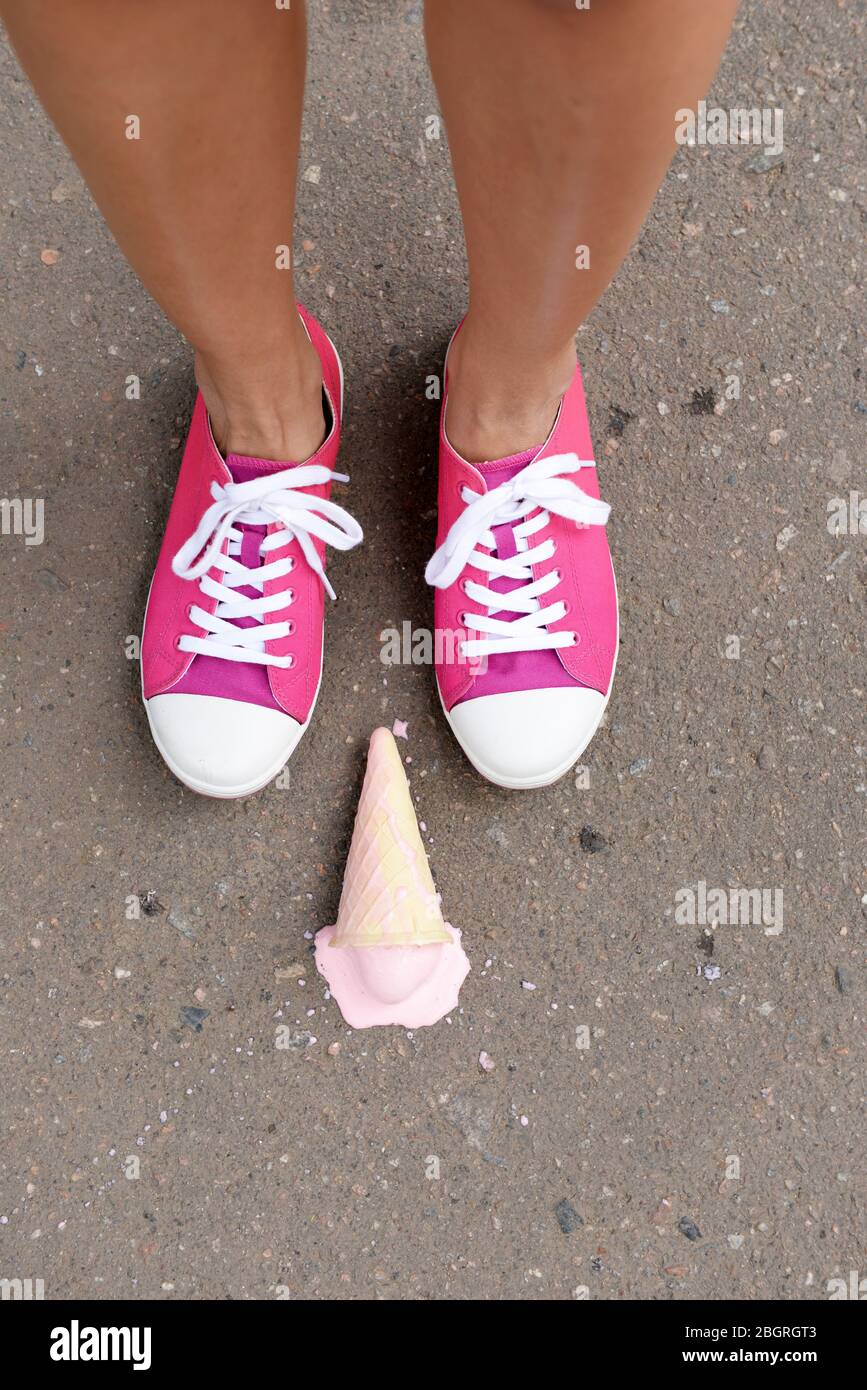 Ice cream fell on asphalt top view Stock Photo - Alamy