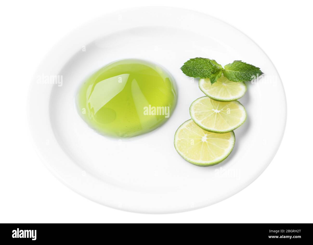 Green jelly with mint leaves isolated on white Stock Photo - Alamy