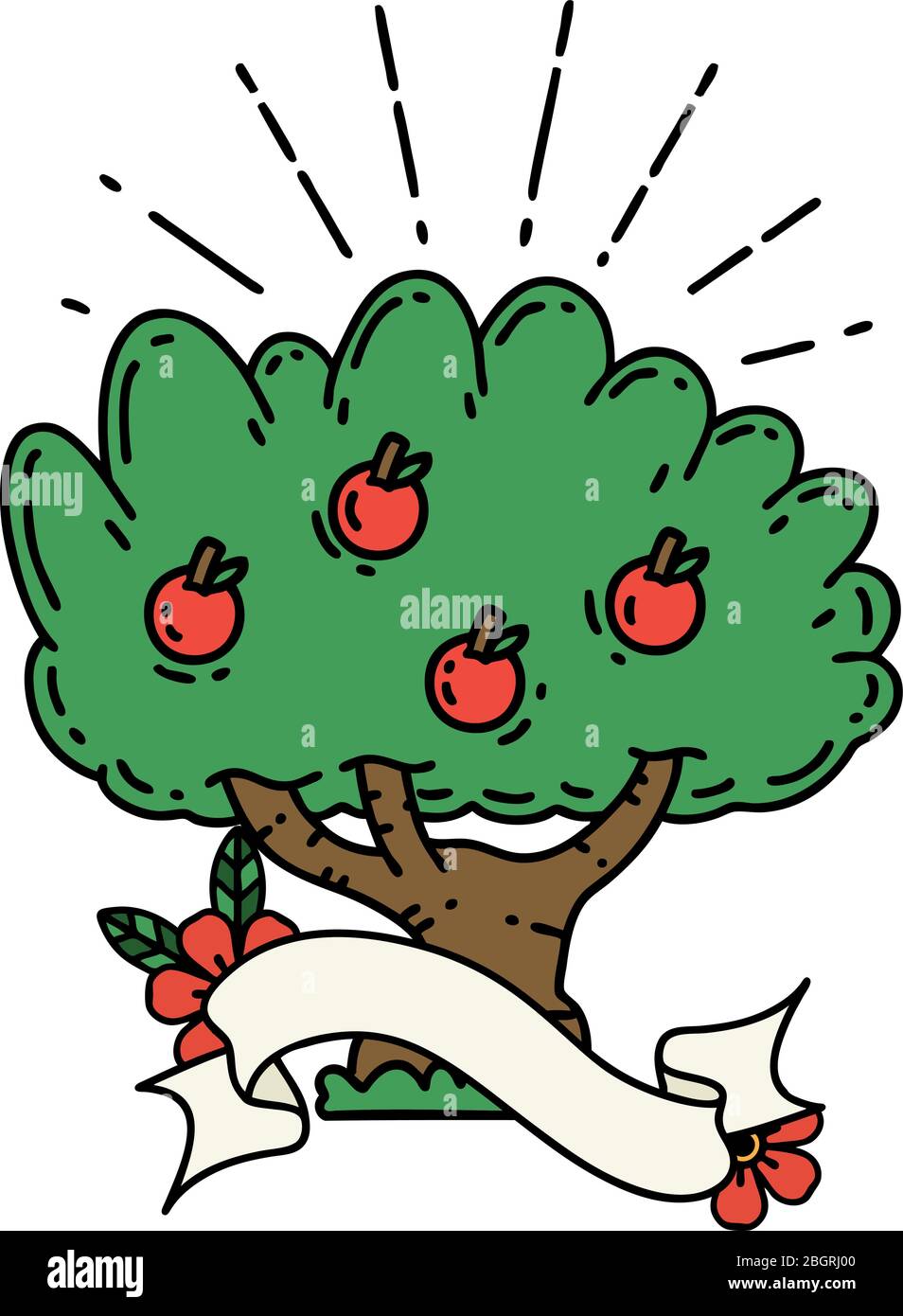 scroll banner with tattoo style apple tree Stock Vector Image & Art - Alamy