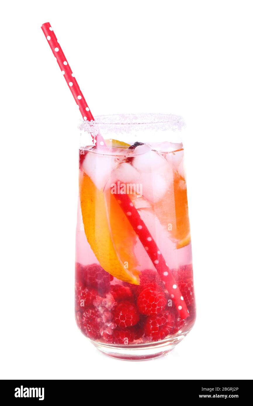Glass of berry cocktail on white background isolated Stock Photo - Alamy