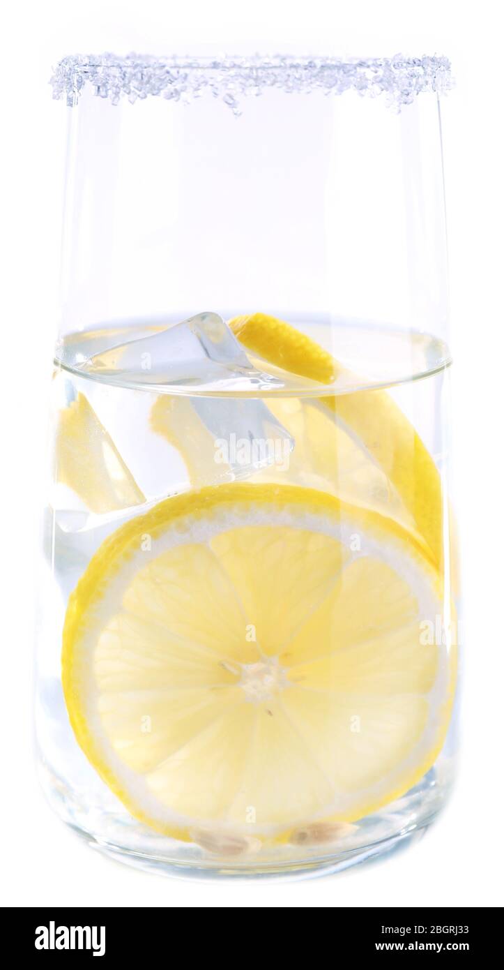 Glass of water with lemon on white background isolated Stock Photo - Alamy