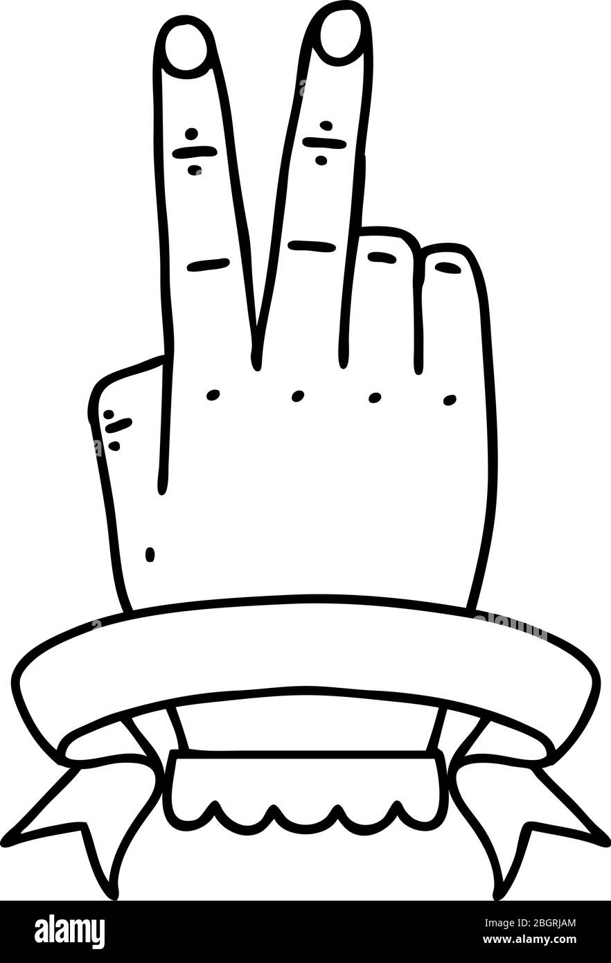 Black and White Tattoo linework Style victory v hand gesture with ...