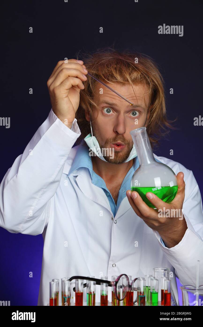 Crazy scientist working in laboratory Stock Photo - Alamy