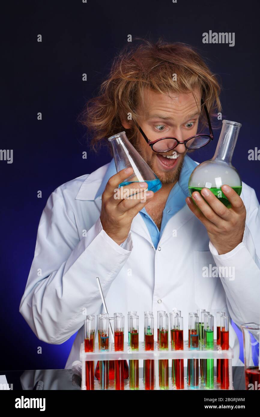 Crazy scientist working in laboratory Stock Photo - Alamy
