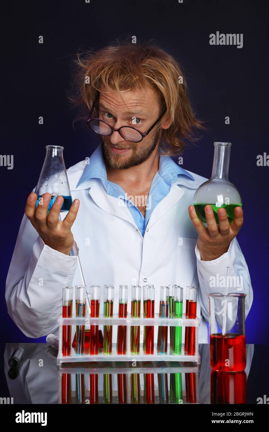 Crazy scientist working in laboratory Stock Photo - Alamy