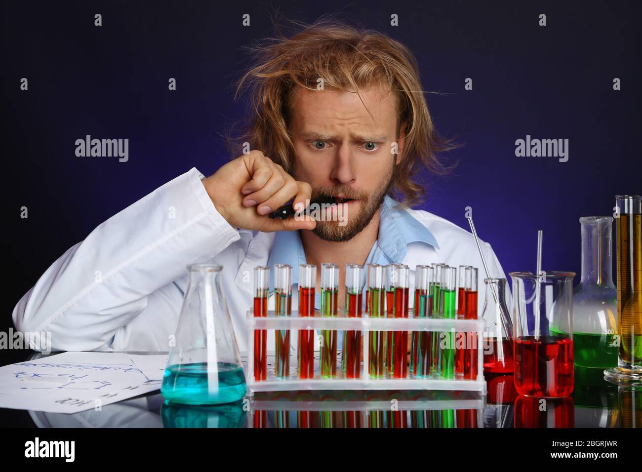 Crazy scientist working in laboratory Stock Photo - Alamy