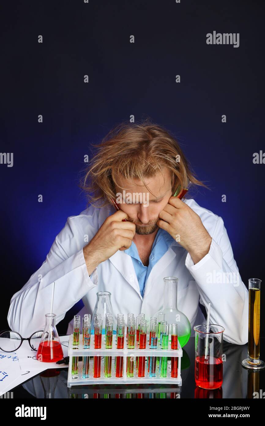 Crazy scientist working in laboratory Stock Photo - Alamy