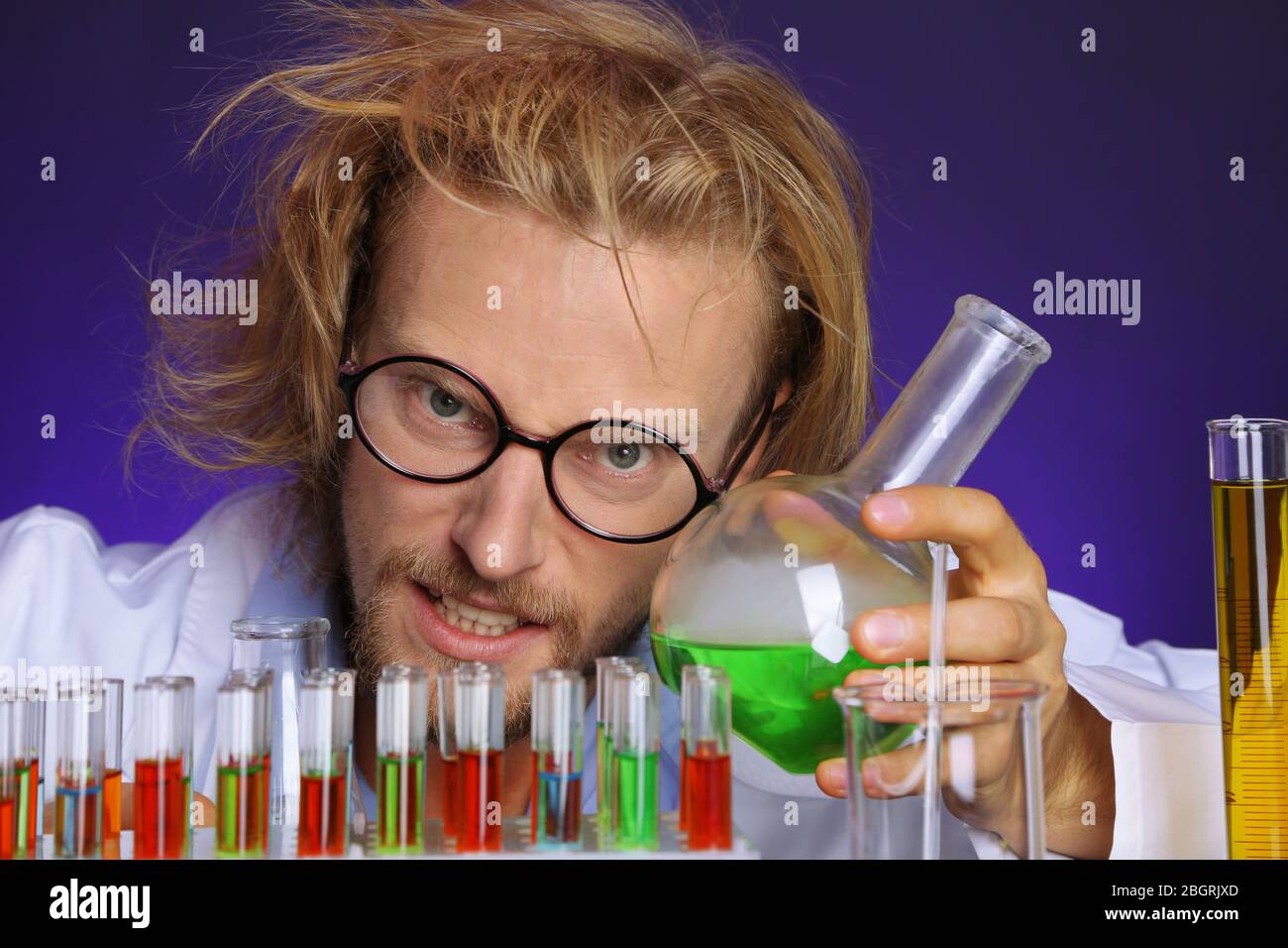 Crazy scientist working in laboratory Stock Photo - Alamy