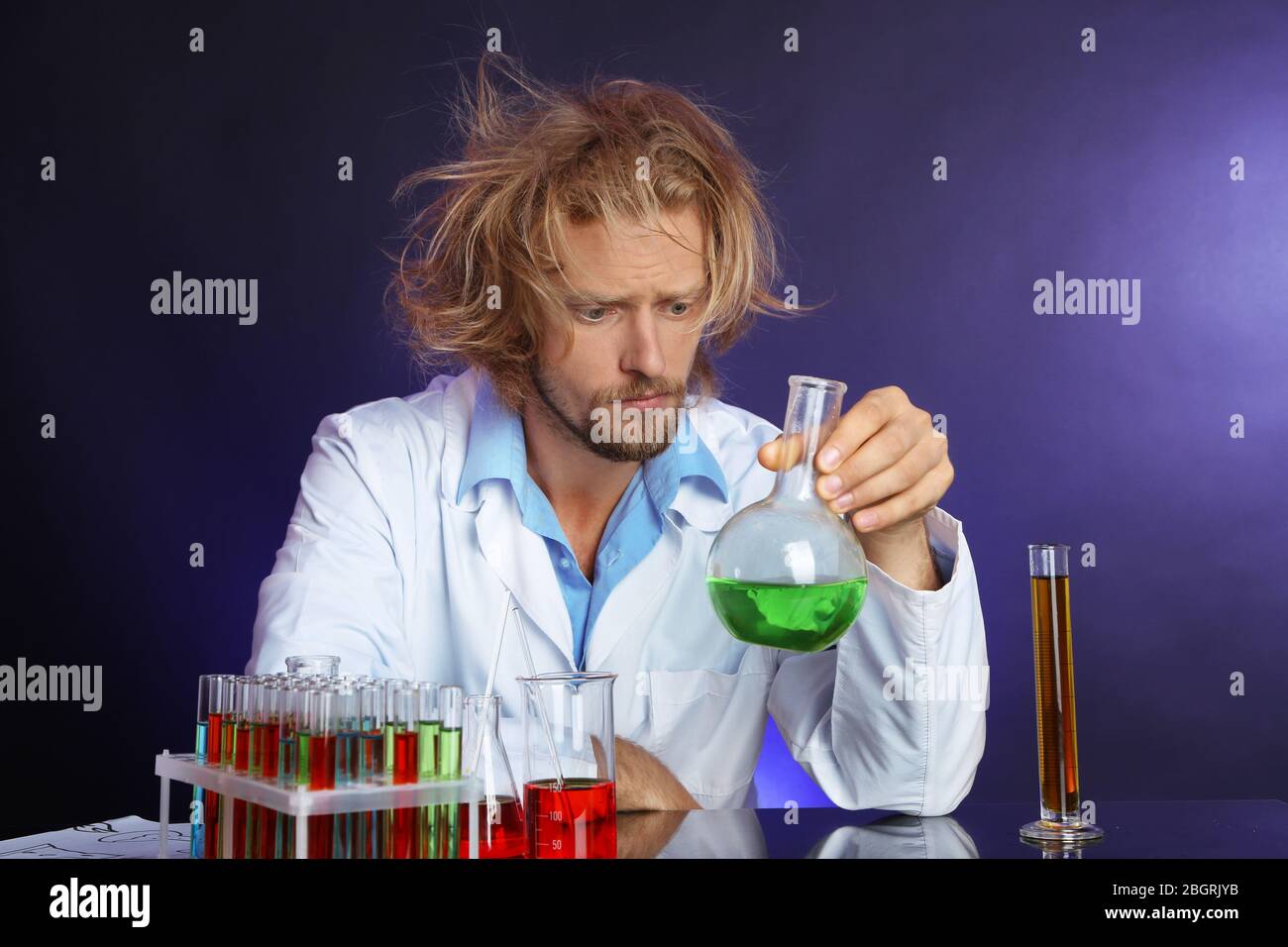 Crazy scientist working in laboratory Stock Photo - Alamy