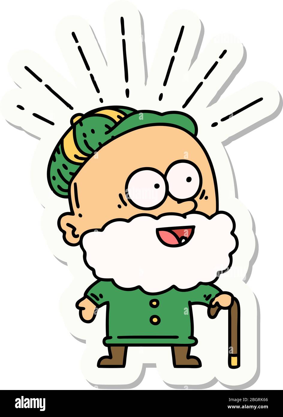 sticker of a tattoo style happy old man with walking stick Stock Vector ...