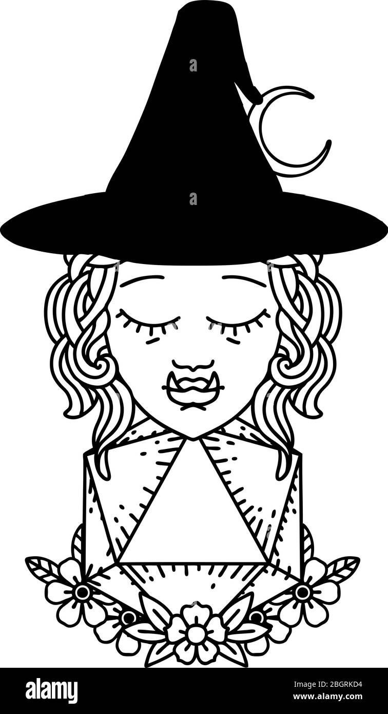 Black and White Tattoo linework Style half orc wizard with natural ...