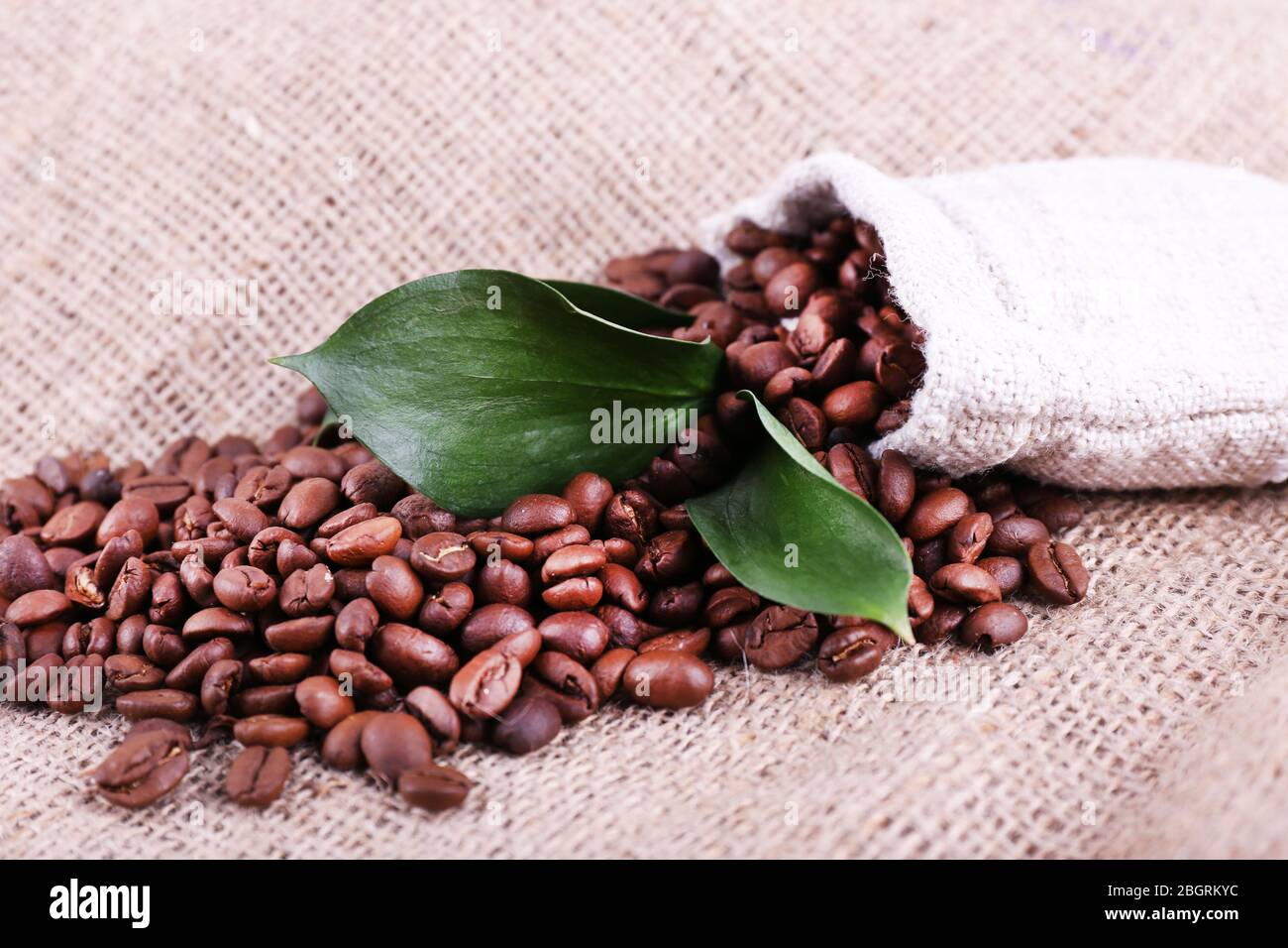 Coffee beans on sacking background Stock Photo - Alamy