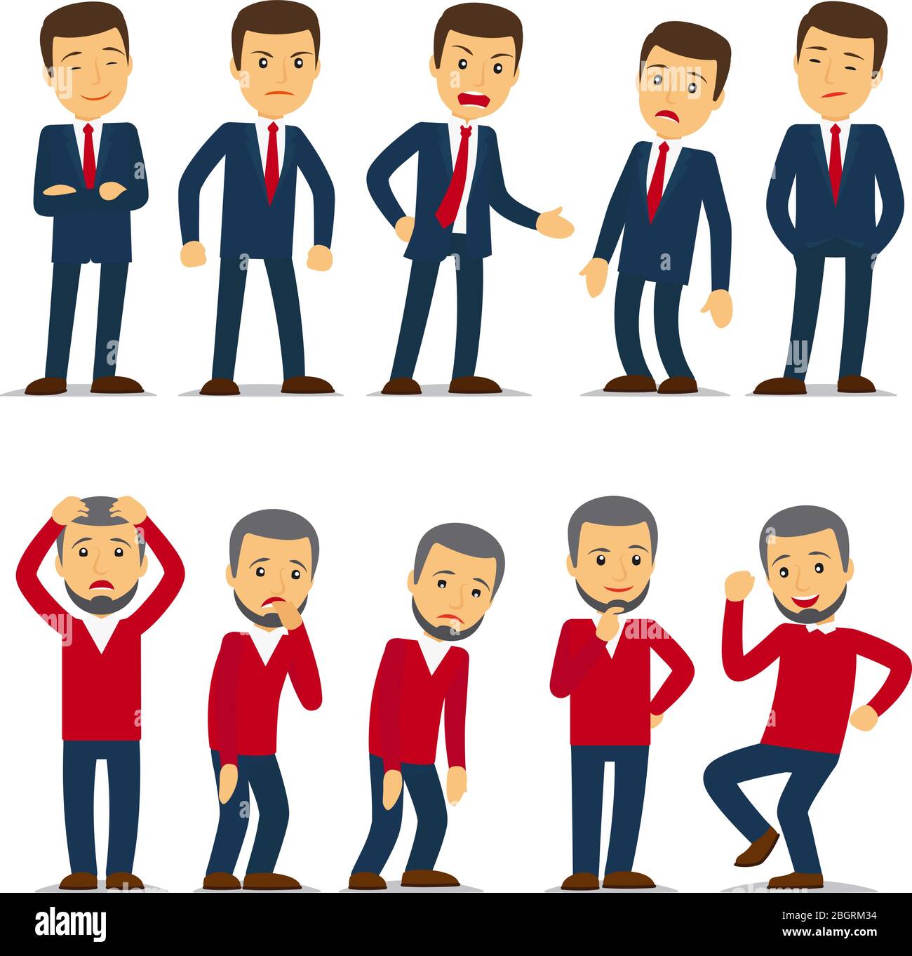 Businessman emotions Vector illustration. Joy and anger, fatigue and ...