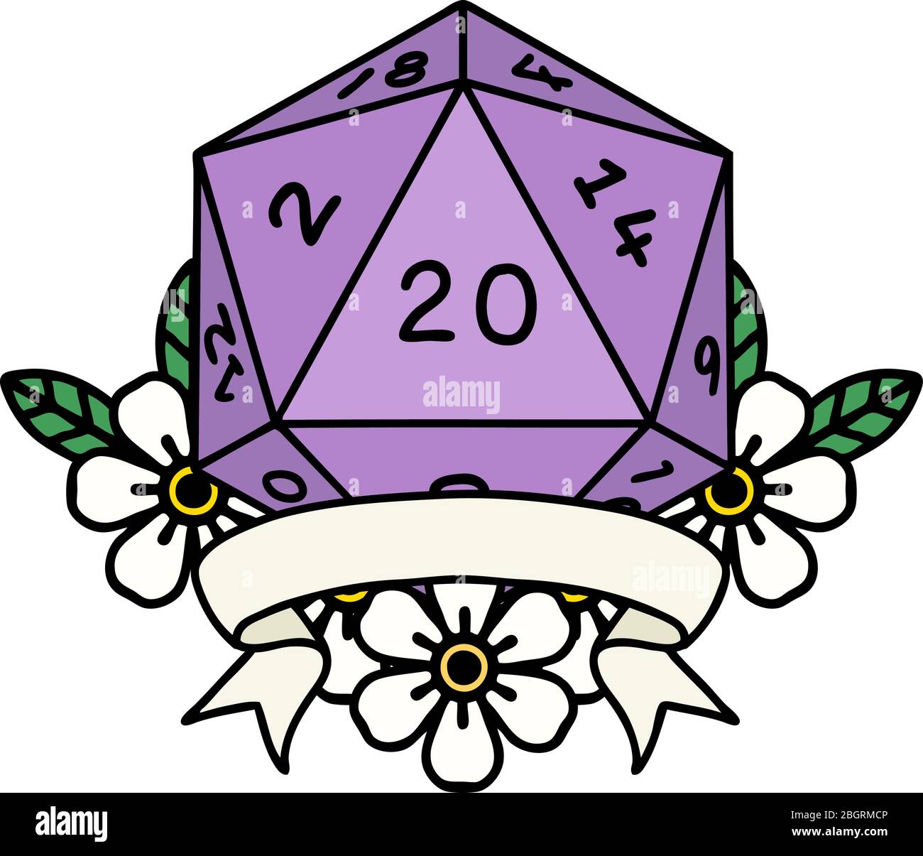 Retro Tattoo Style natural 20 critical hit D20 dice roll Stock Vector ...