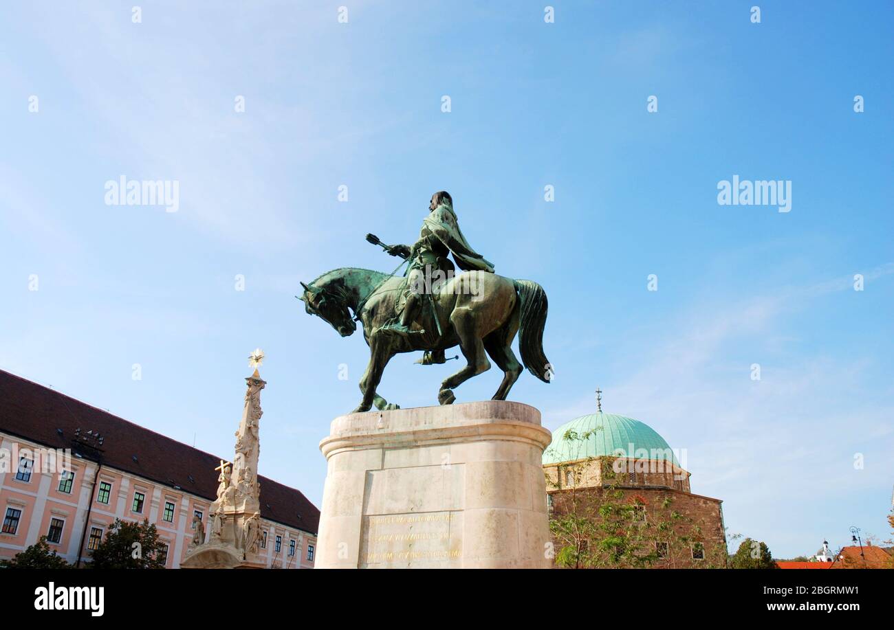 Town center of Pecs, Hungary with Mosquee and Monument Stock Photo - Alamy