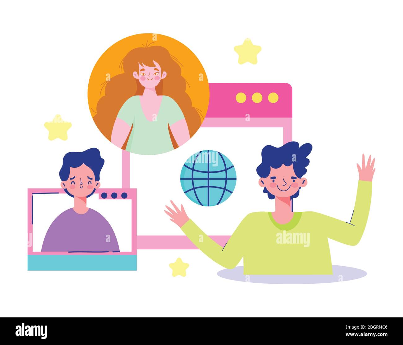 meeting online, people world connected web internet cartoon vector ...