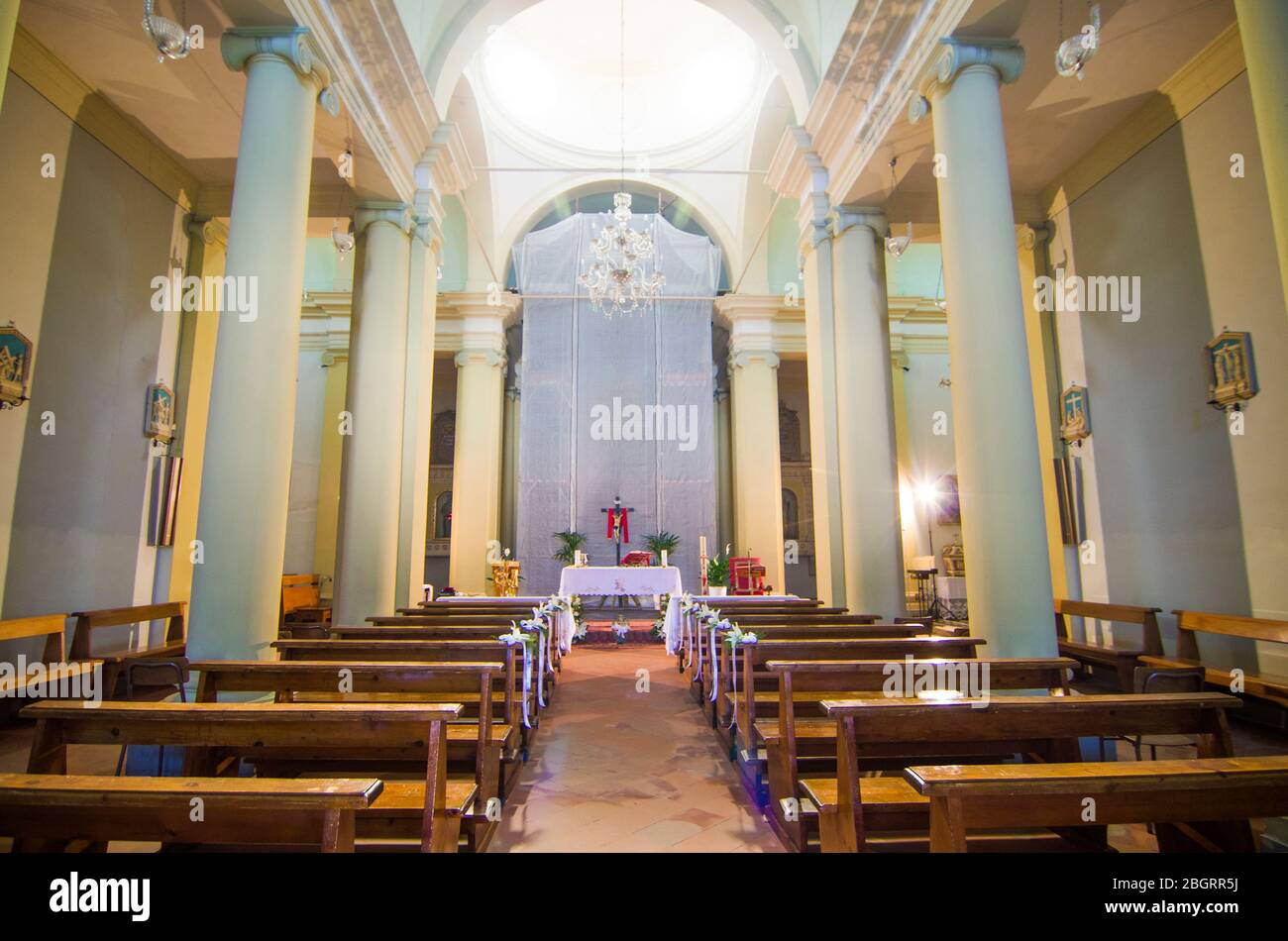 church interior, altar with external light, ready for mass Stock Photo ...