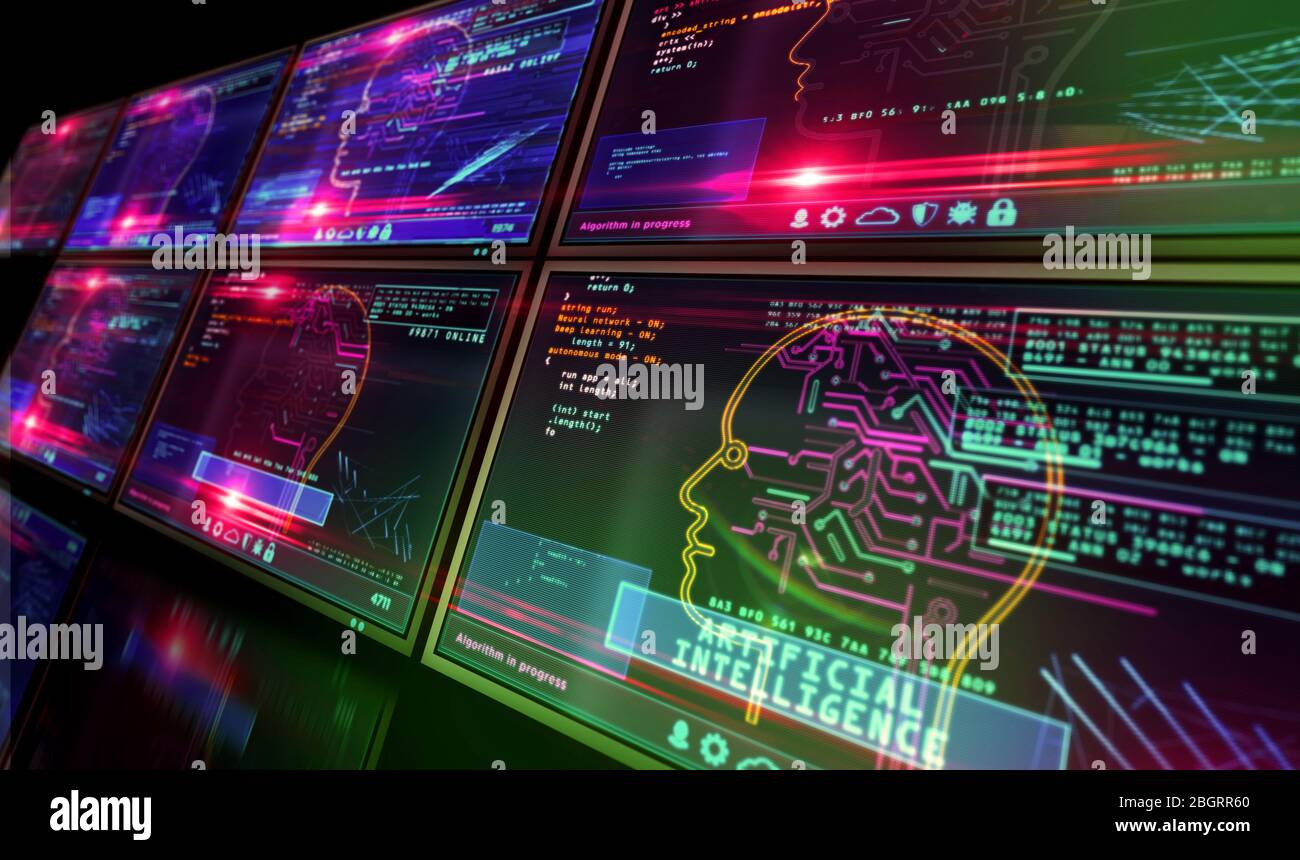 Artificial intelligence on computer screen. Deep machine learning ...