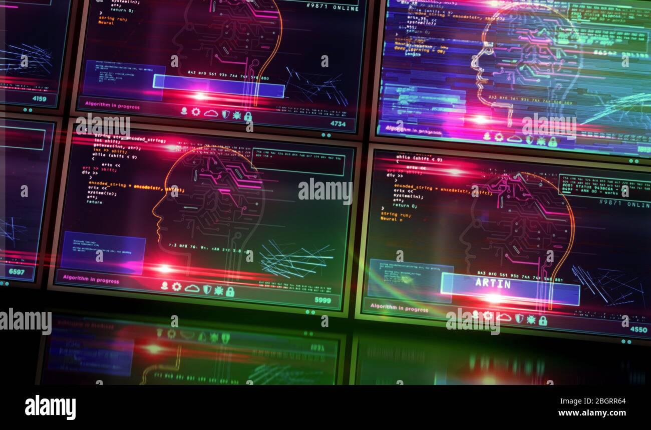 Artificial intelligence on computer screen. Deep machine learning ...