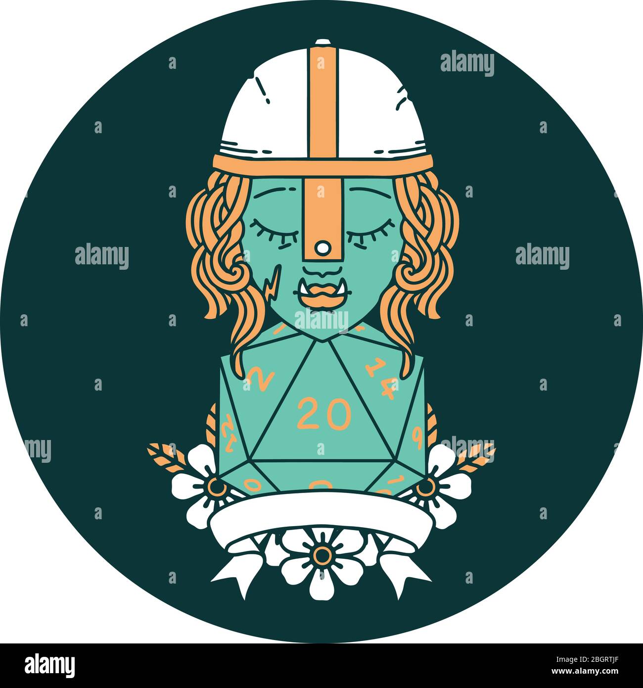 icon of half orc fighter with natural twenty dice roll Stock Vector ...