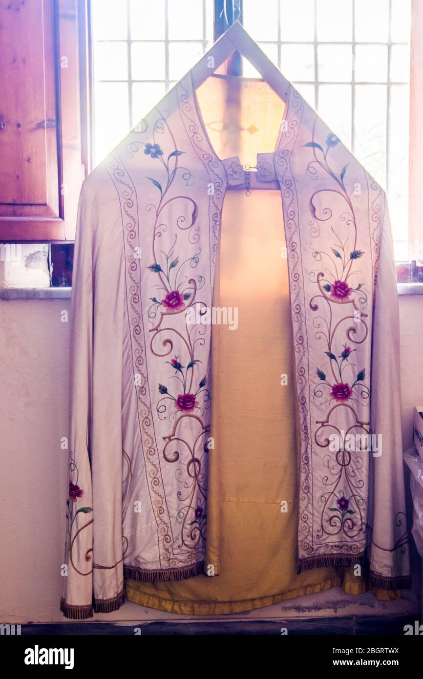 clothing and vestments of the priest for the mass in the old sacristy ...