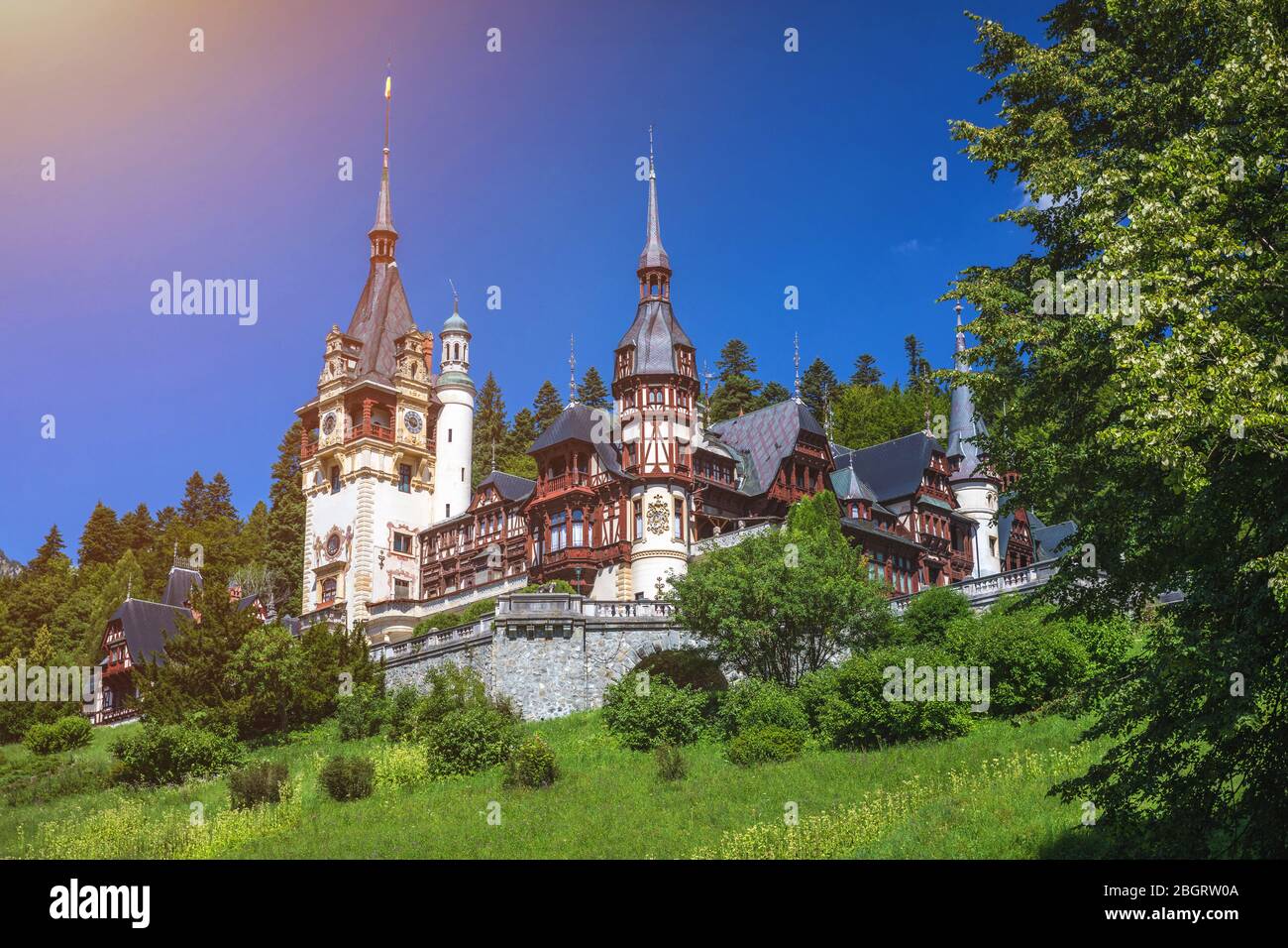 Peles Castle, Romania. Beautiful famous royal castle and ornamental ...