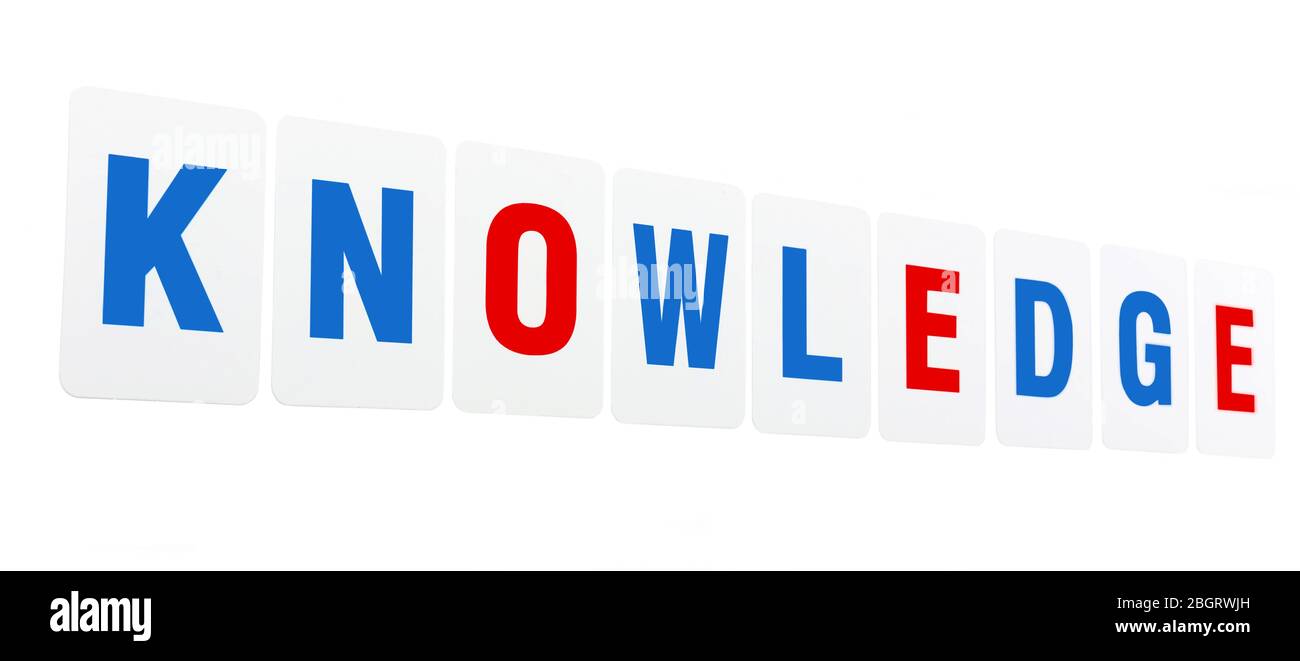 Knowledge word formed by educational paper cards isolated on white ...