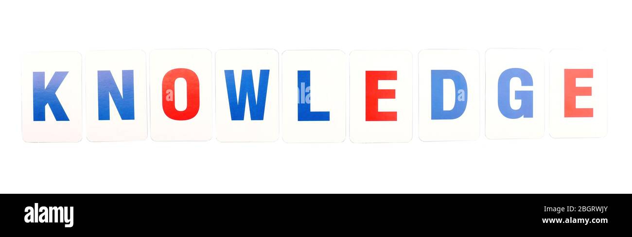 Knowledge word formed by educational paper cards isolated on white ...