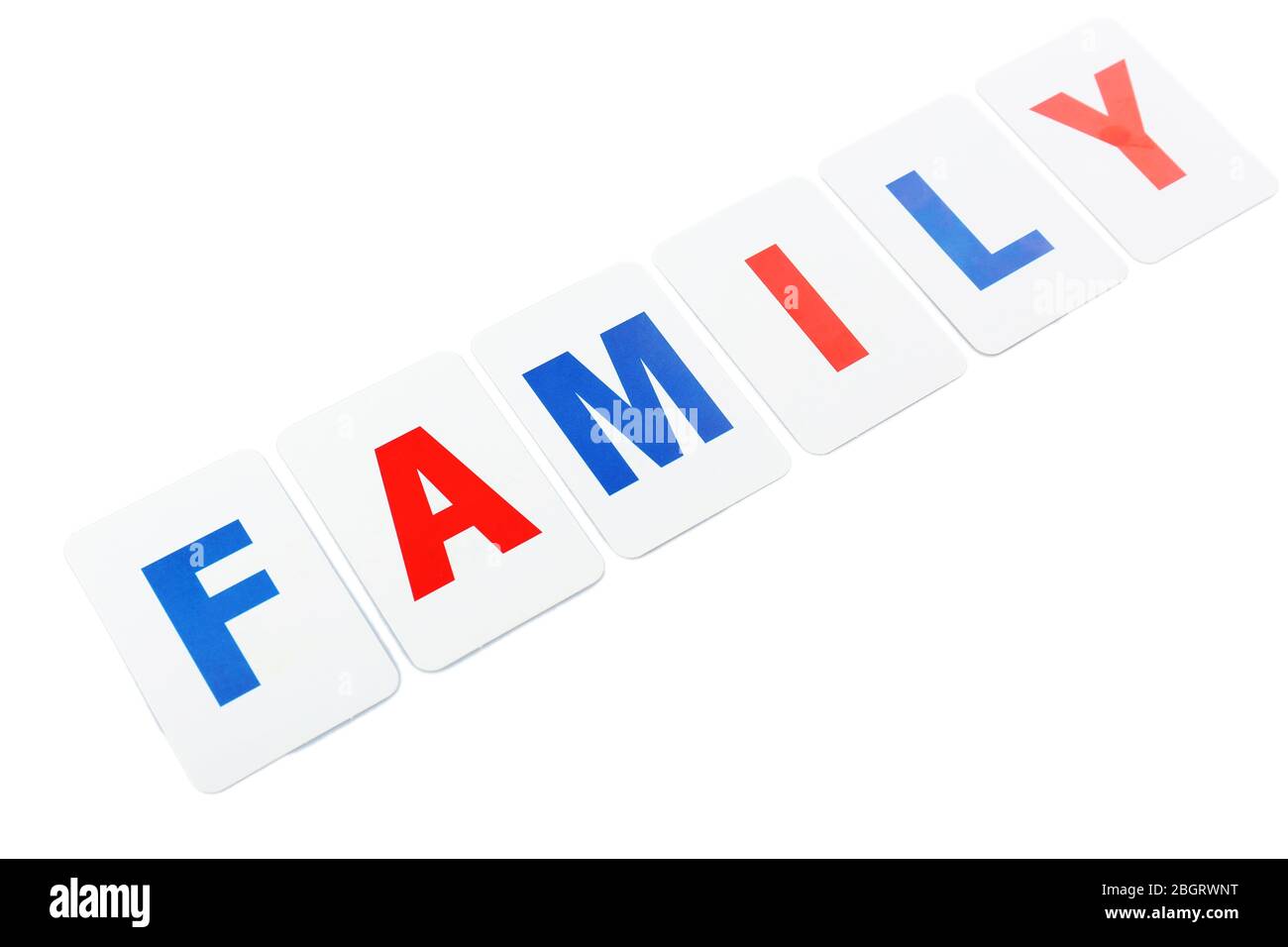 Family word formed by educational paper cards isolated on white Stock ...