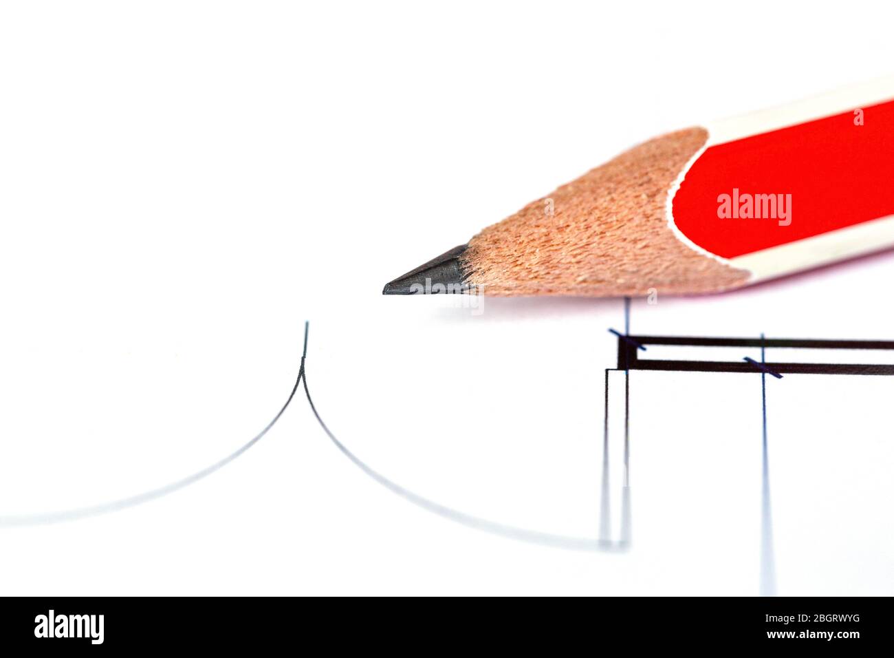 Engineering and architectural drawing, red pencil. Technical project ...