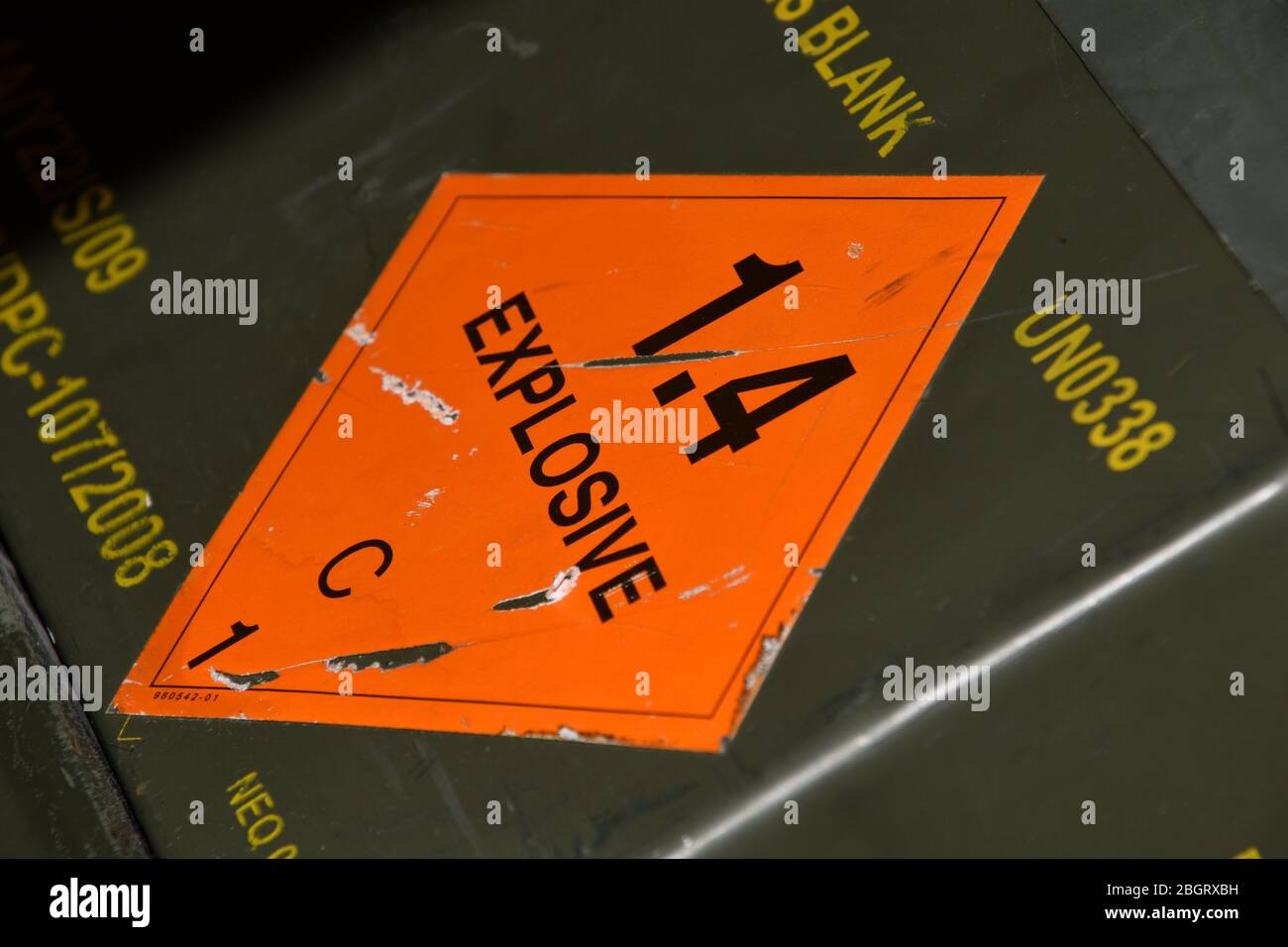 Ammunition metal box with explosives sticker Stock Photo - Alamy