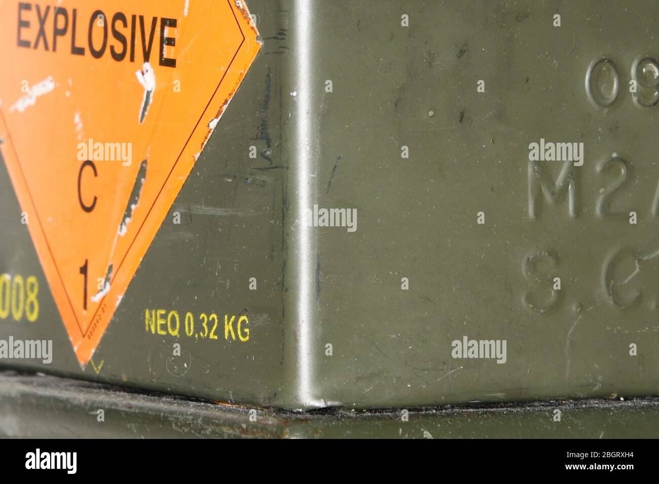 Ammunition metal box with explosives sticker Stock Photo - Alamy