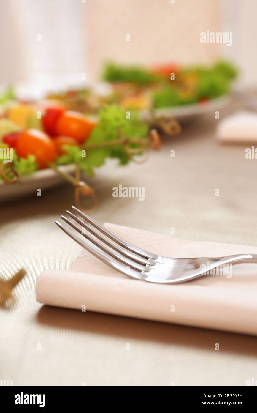 Restaurant table setting with tasty food Stock Photo - Alamy