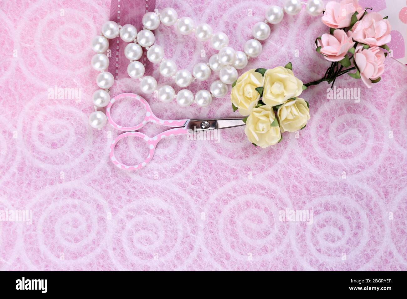 Scrapbooking craft materials on light background Stock Photo - Alamy