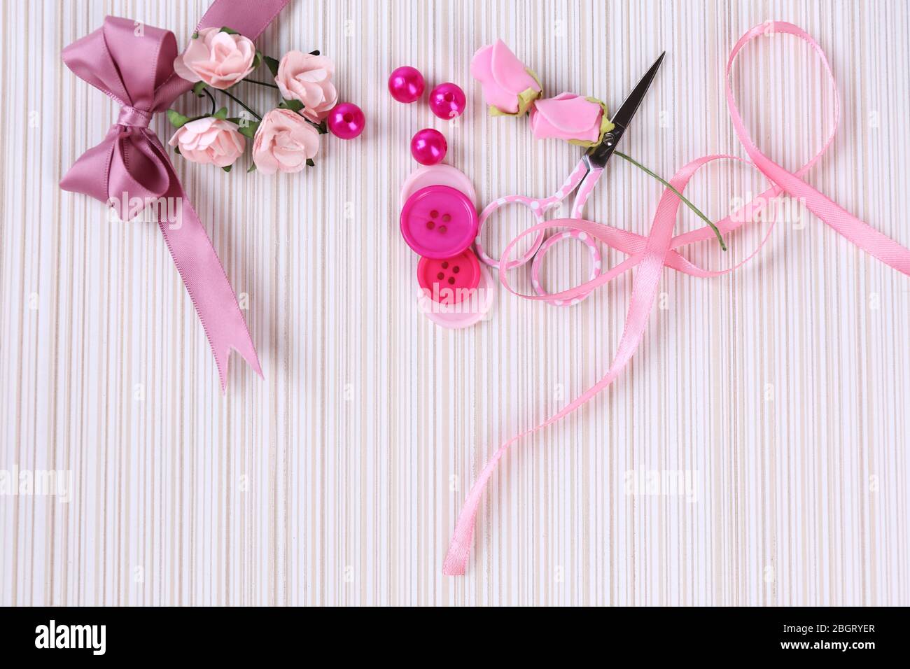 Scrapbooking craft materials on light background Stock Photo - Alamy